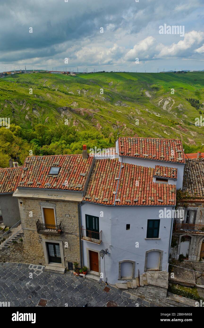 Panoramic view of the medieval village of Bisaccia, Italy Stock Photo ...