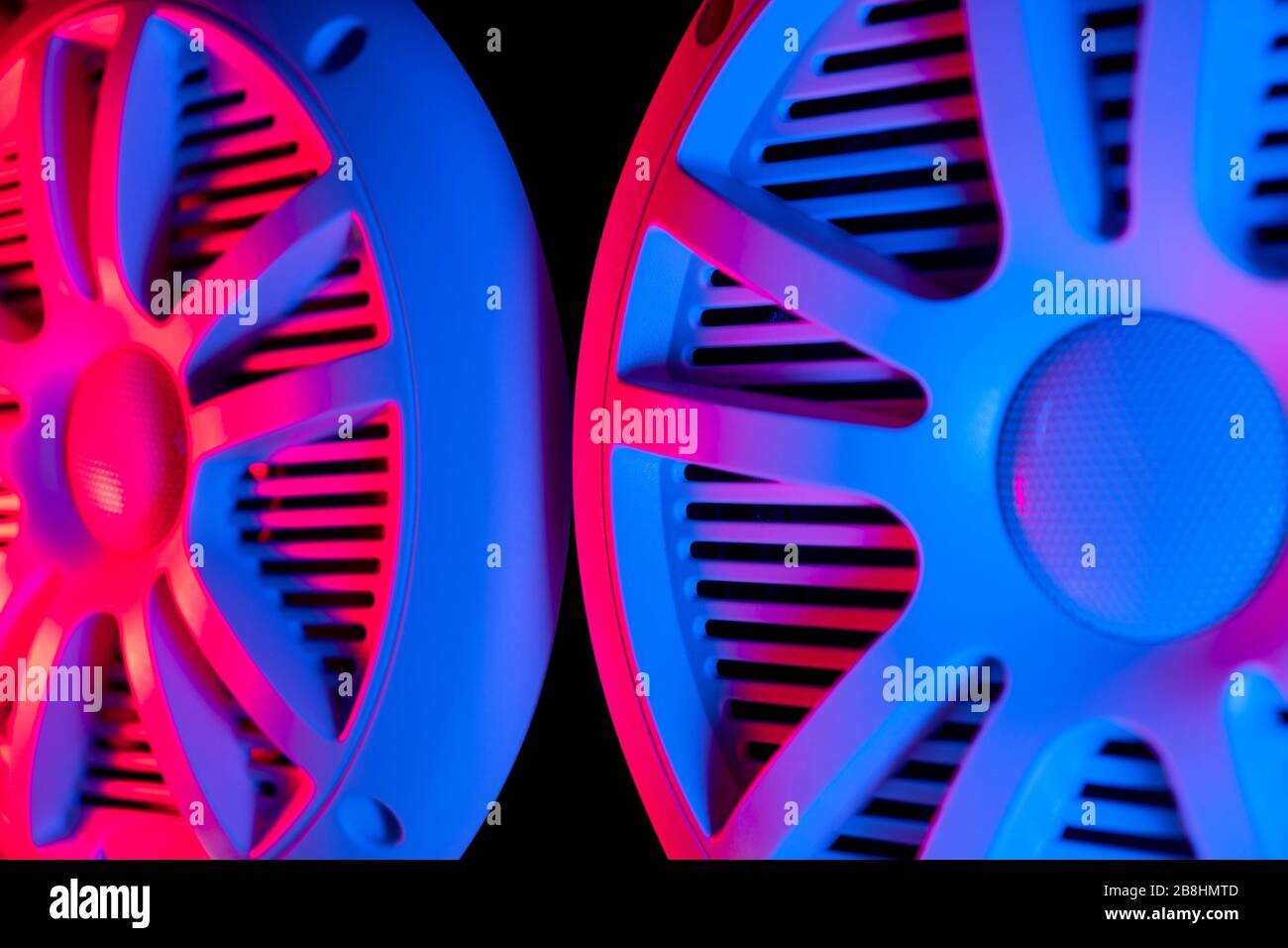 Colorful lights of car stereo and car speakers background. Car music ...