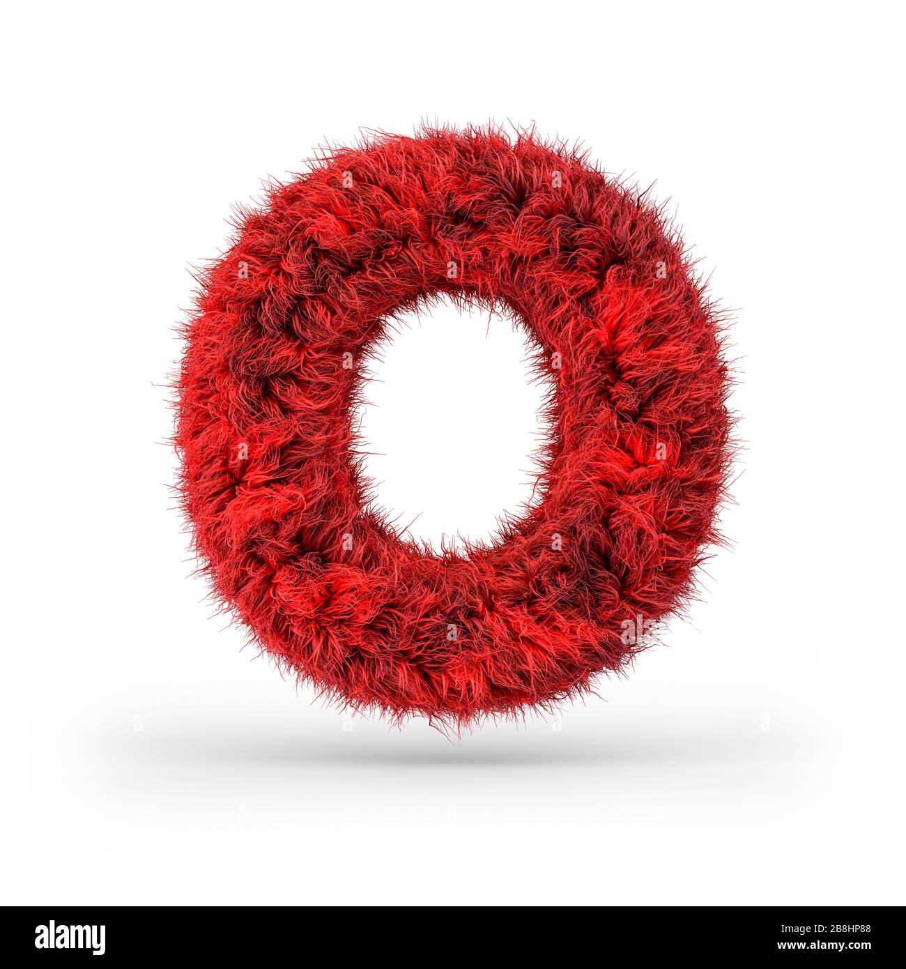 Capital letter O. Uppercase. Red fluffy and furry font. 3D rendering ...