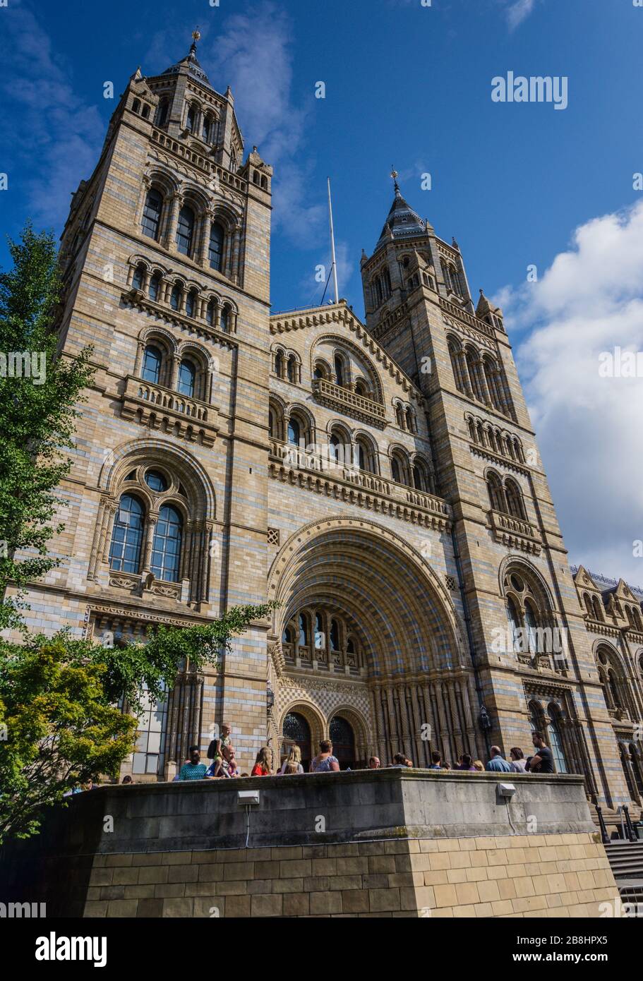 Exterior view of the Natural History Museum, London on a sunny August ...