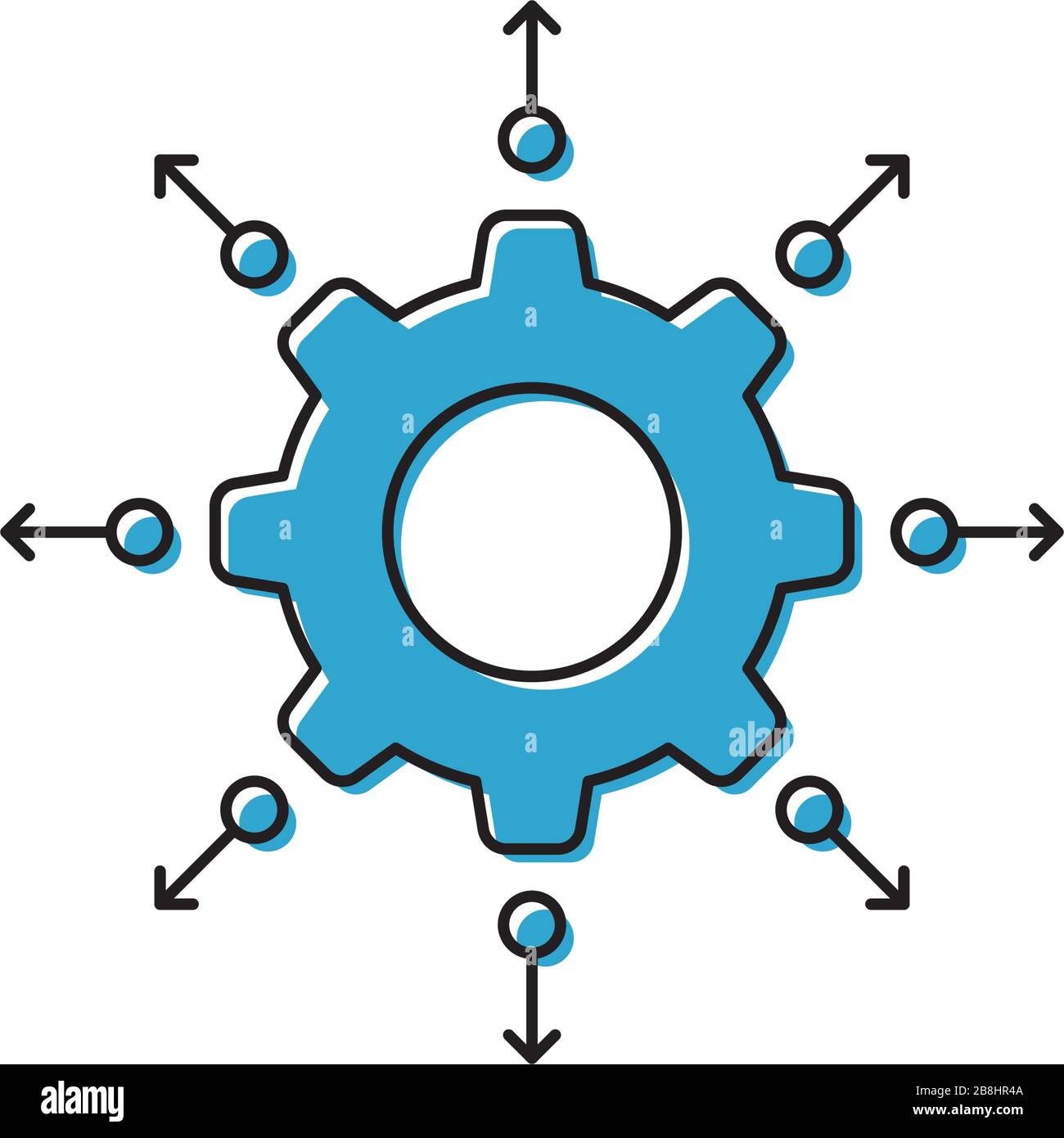 Setting gear and arrows vector icon symbol isolated on white background ...