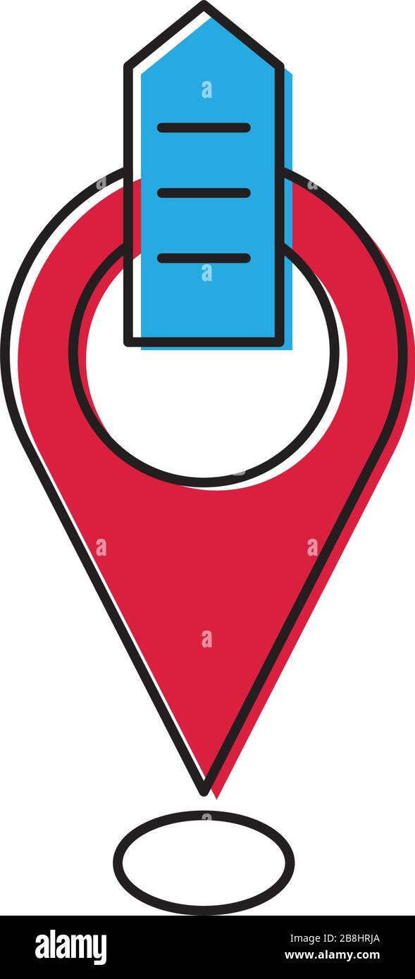 Office building and map pin vector icon symbol isolated on white ...