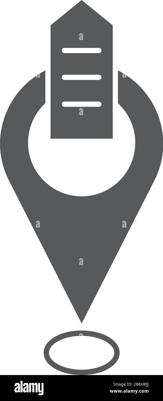 Office building and map pin vector icon symbol isolated on white ...