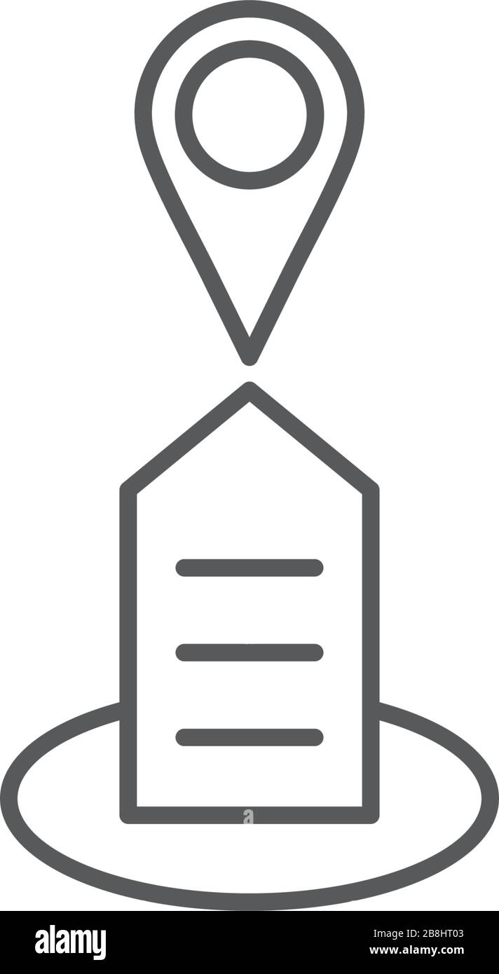 Office building and map pin vector icon symbol isolated on white ...