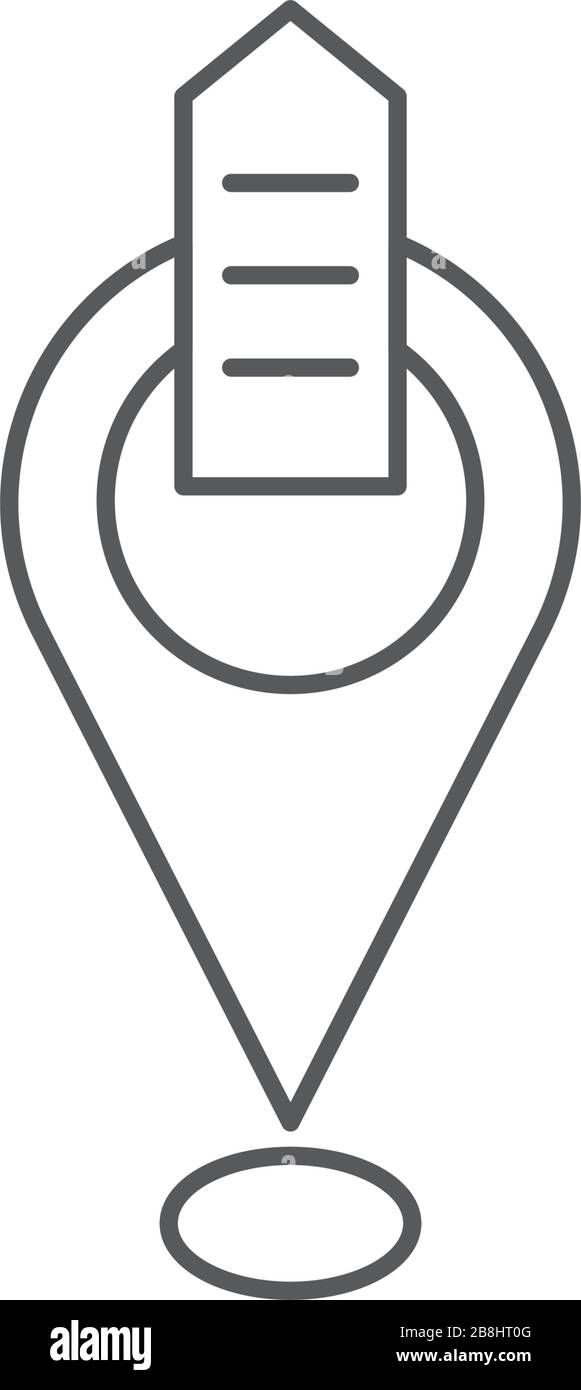 Office building and map pin vector icon symbol isolated on white ...