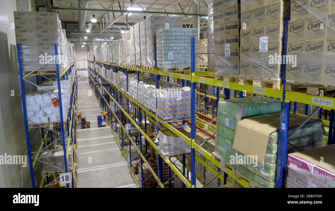 The image of shelves in the warehouse. Logistics, 24-hour work ...