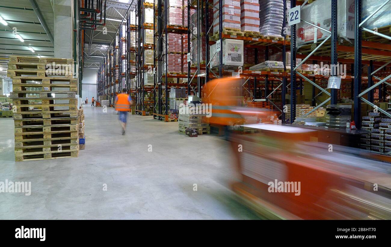 The image of shelves in the warehouse. Logistics, 24-hour work ...