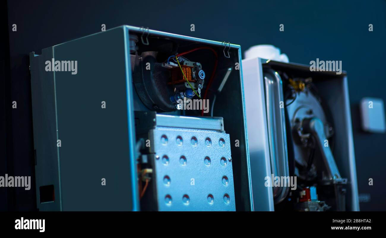 Electrical coil in the distribution panel with wires. Small ...