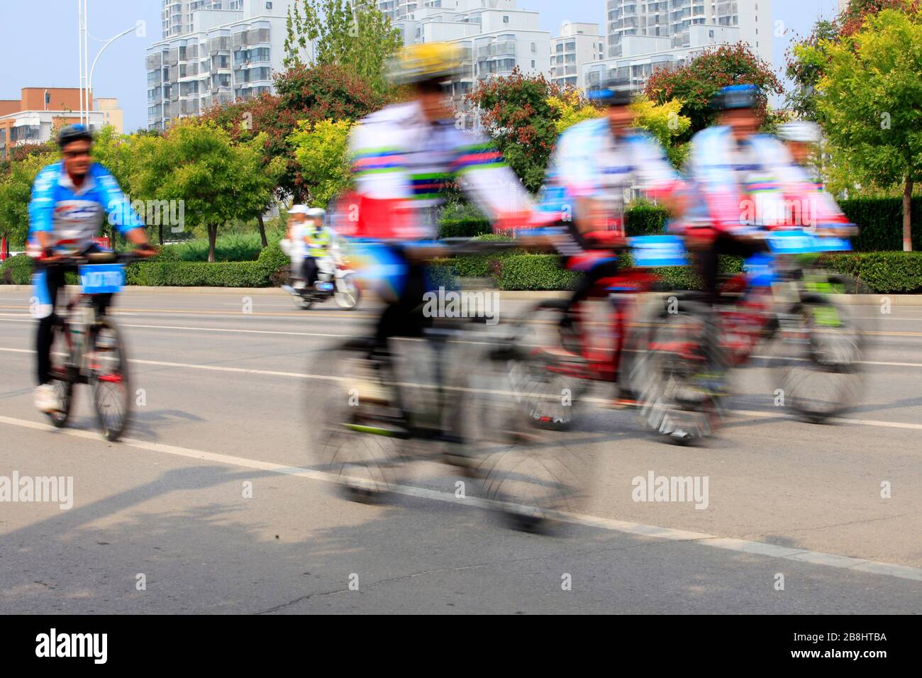 Cycling competition,cyclist athletes riding a race at high speed Stock ...
