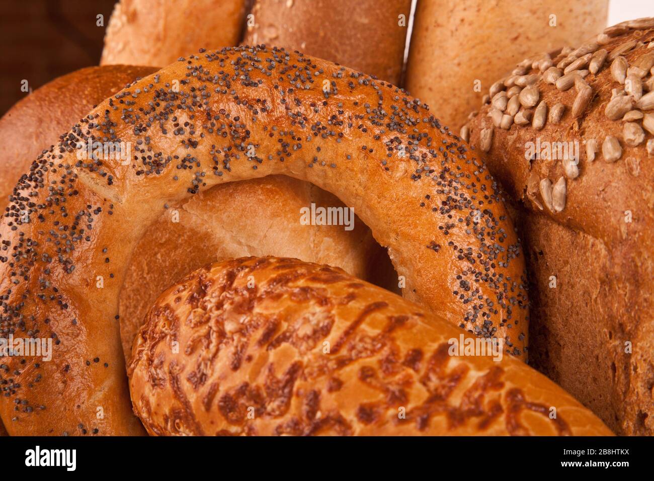 Group of different bread products isolated on white background Stock ...