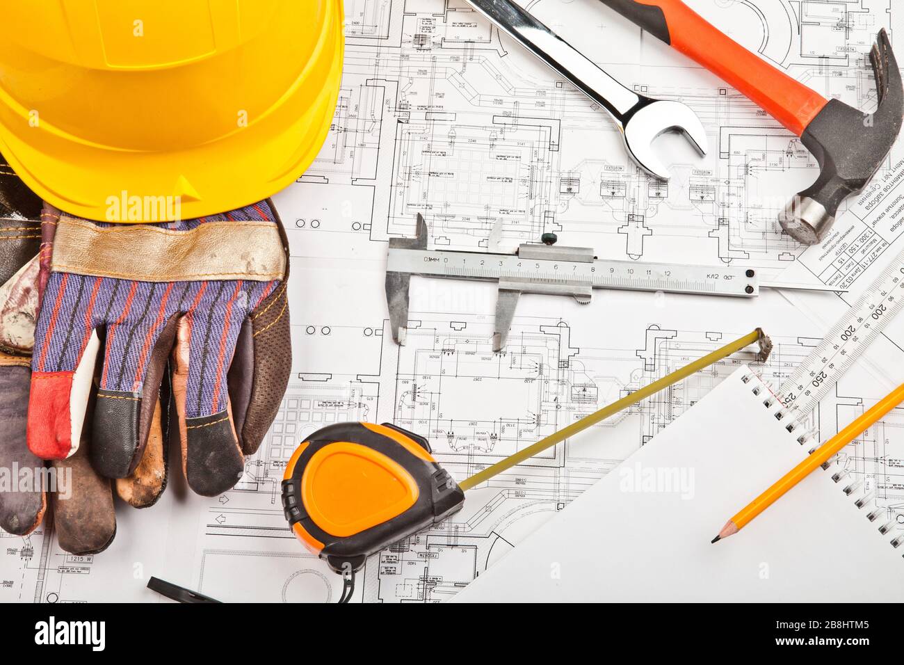 construction drafts and tools background Stock Photo - Alamy