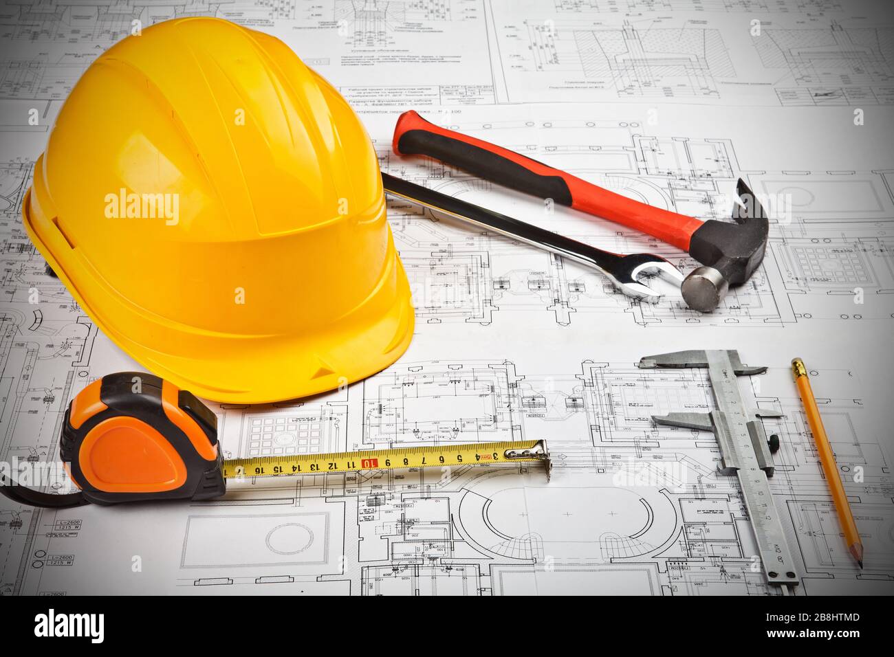 construction drafts and tools background Stock Photo - Alamy