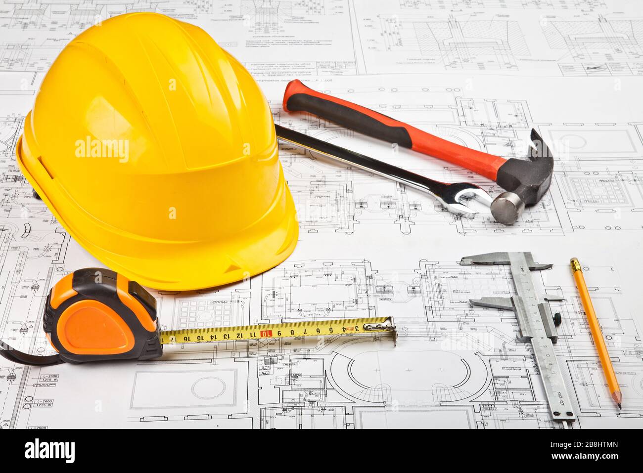 construction drafts and tools background Stock Photo - Alamy