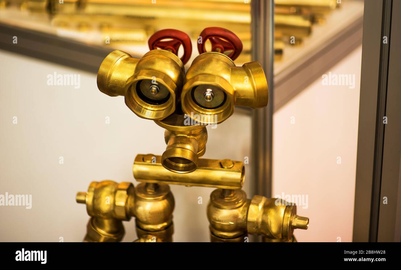 robot from pipes and valves, gas leak valve flowing coming out from ...