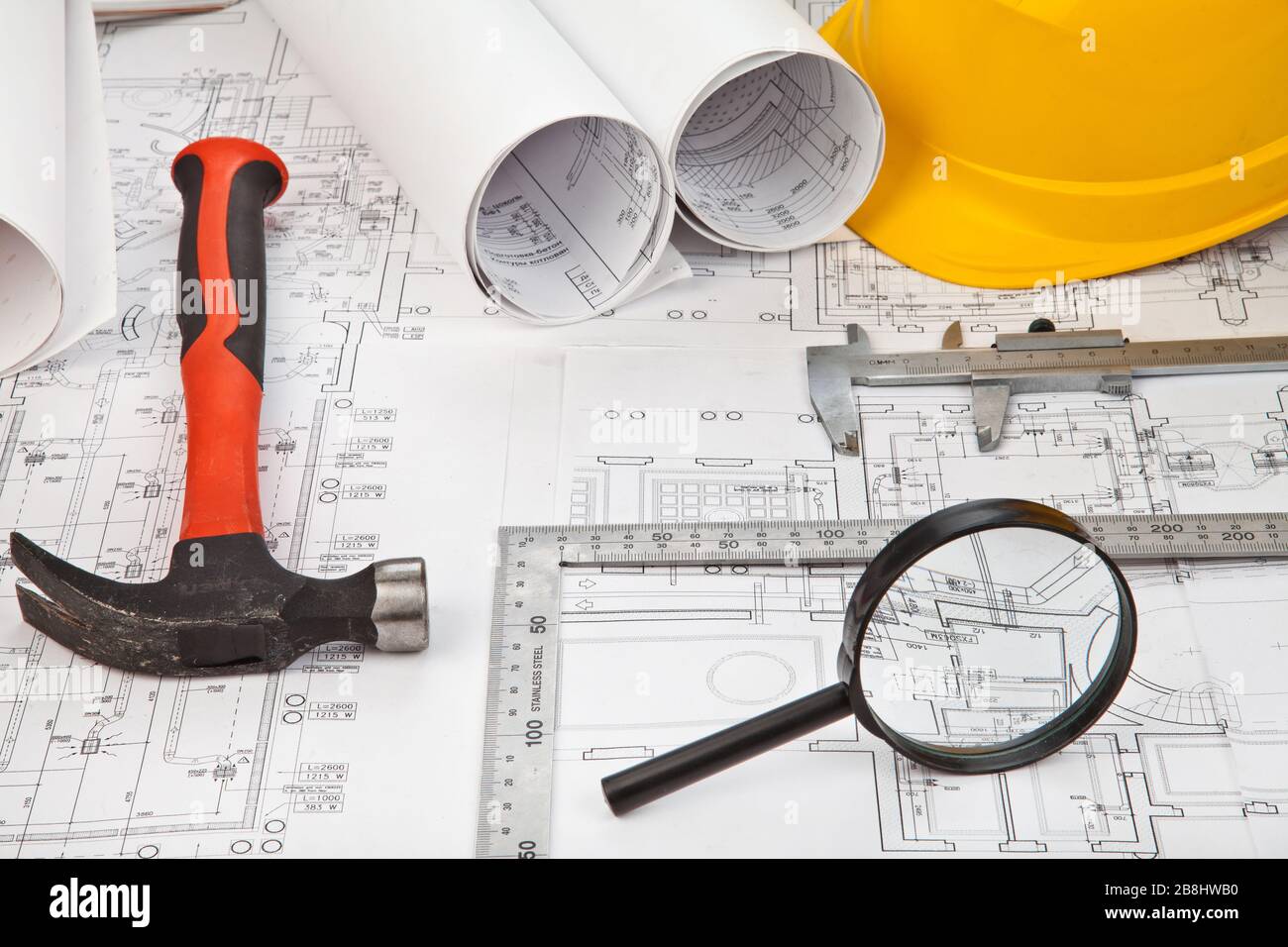 construction drafts and tools background Stock Photo - Alamy