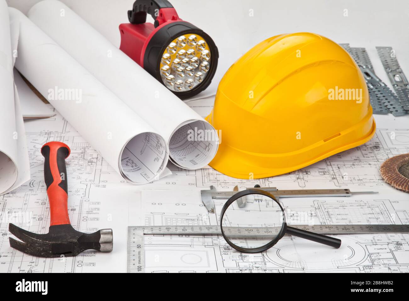 construction drafts and tools background Stock Photo - Alamy