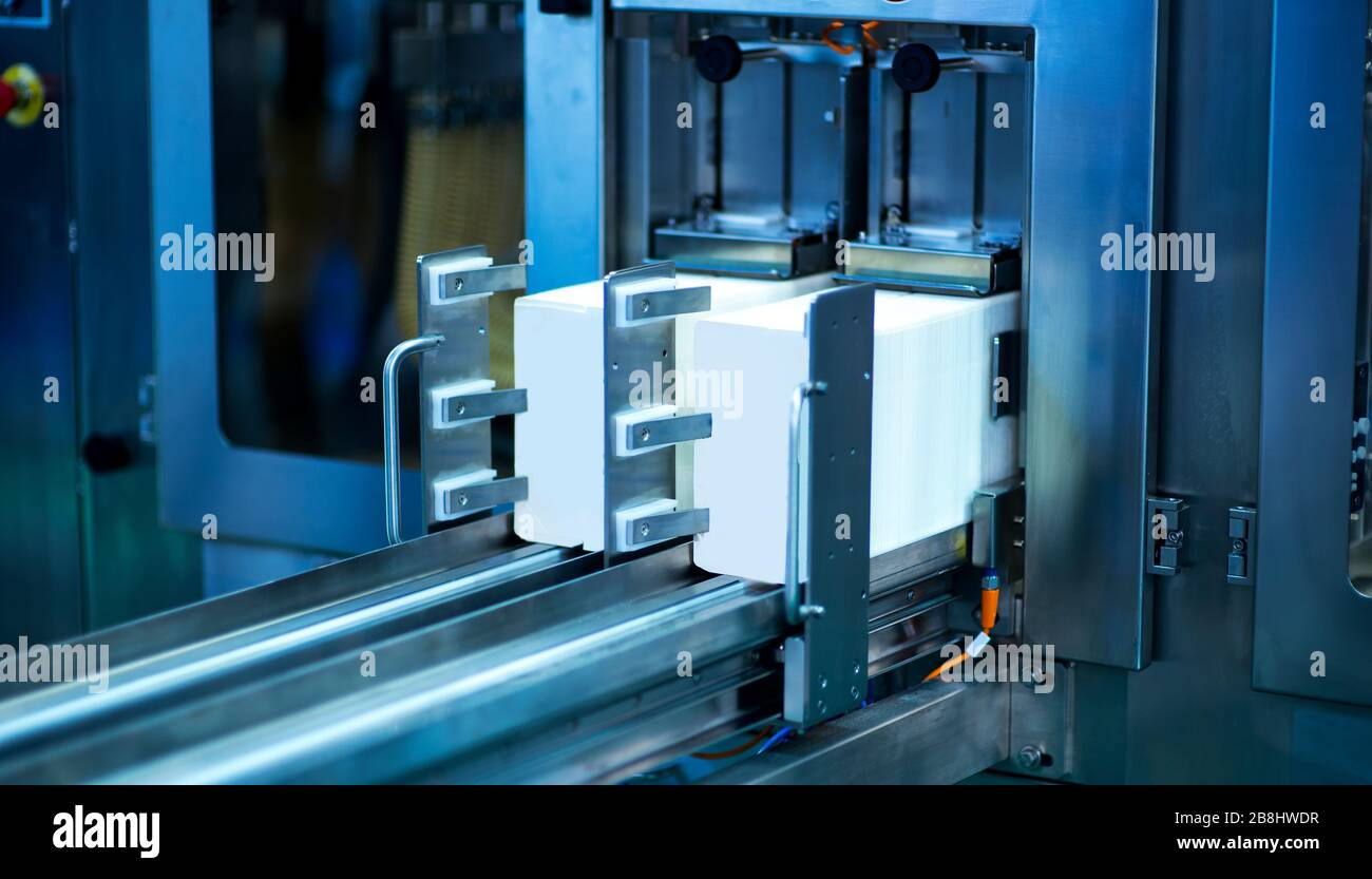 The conveyor chain, and conveyor belt is on production line in clean ...