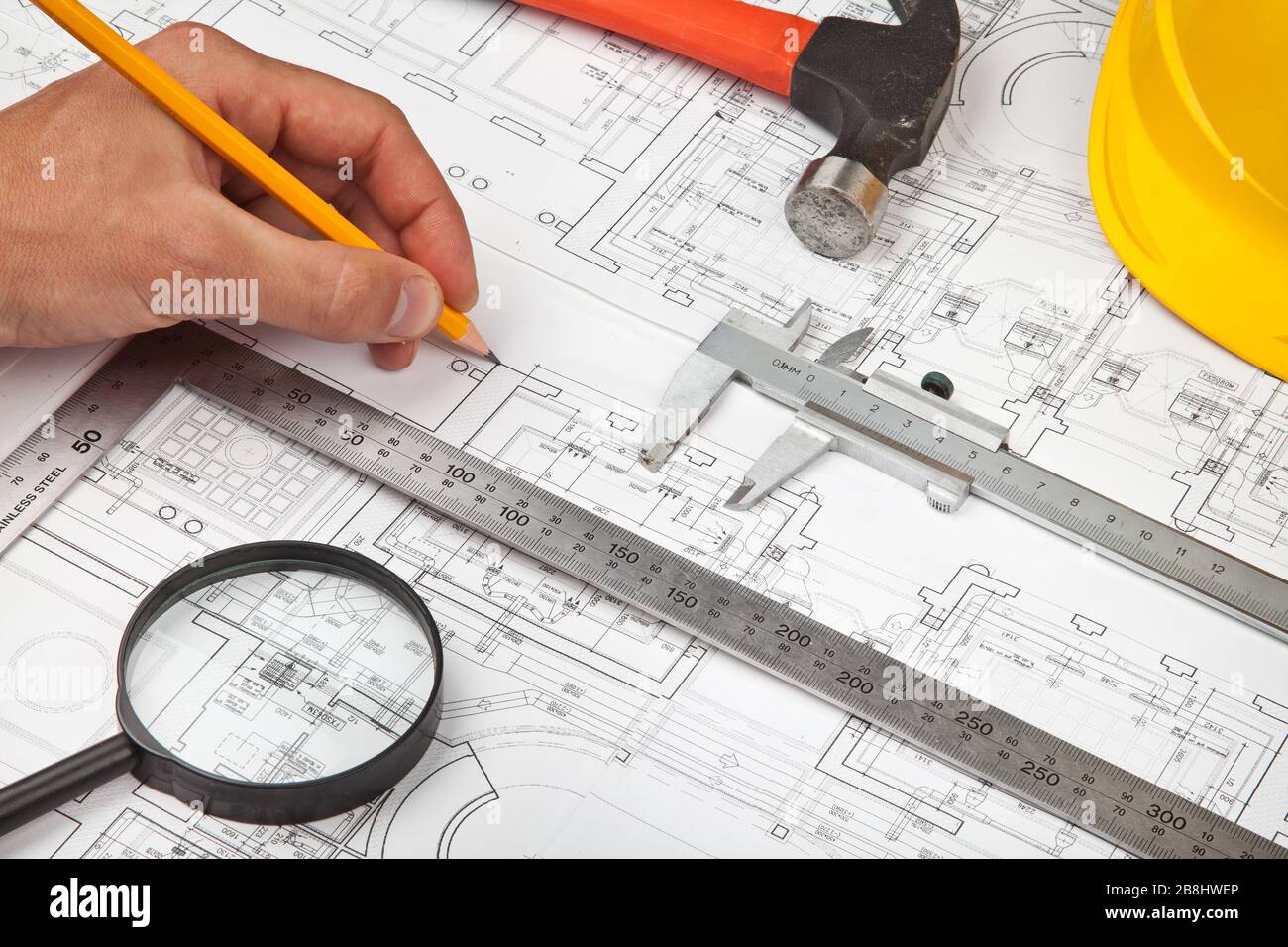 construction drafts and tools background Stock Photo - Alamy