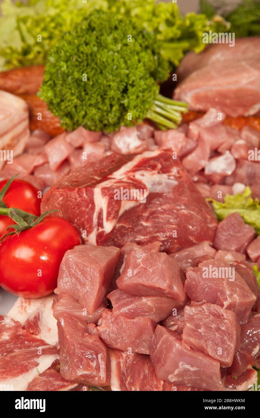 Fresh Raw Meat Background with Beef Meat, Turkey and ground beef Stock ...