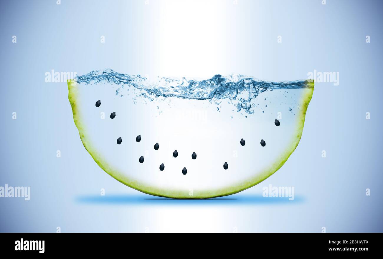 slice of watermelon. Wave. Water splashing Stock Photo - Alamy