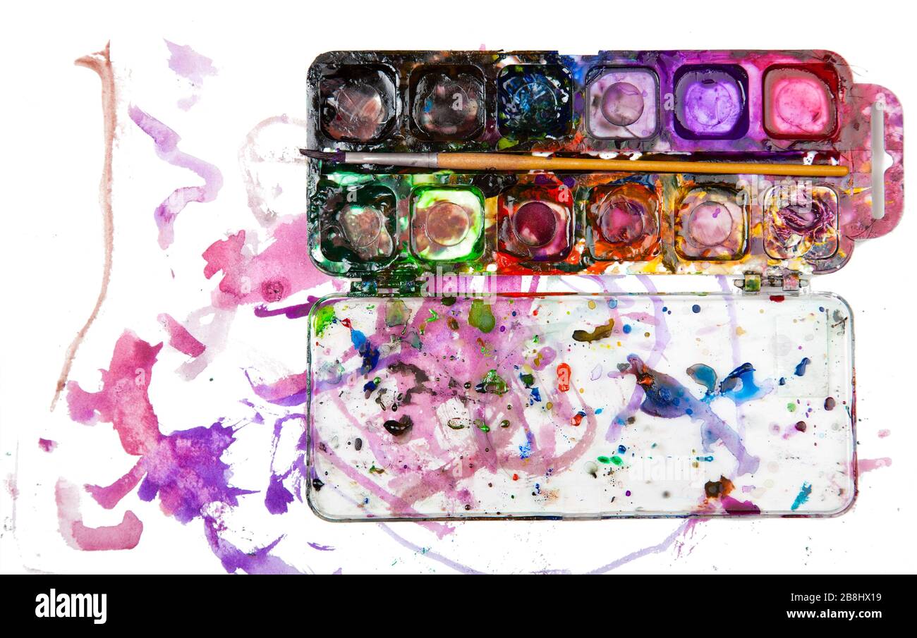 Children's drawing water color paints Stock Photo - Alamy