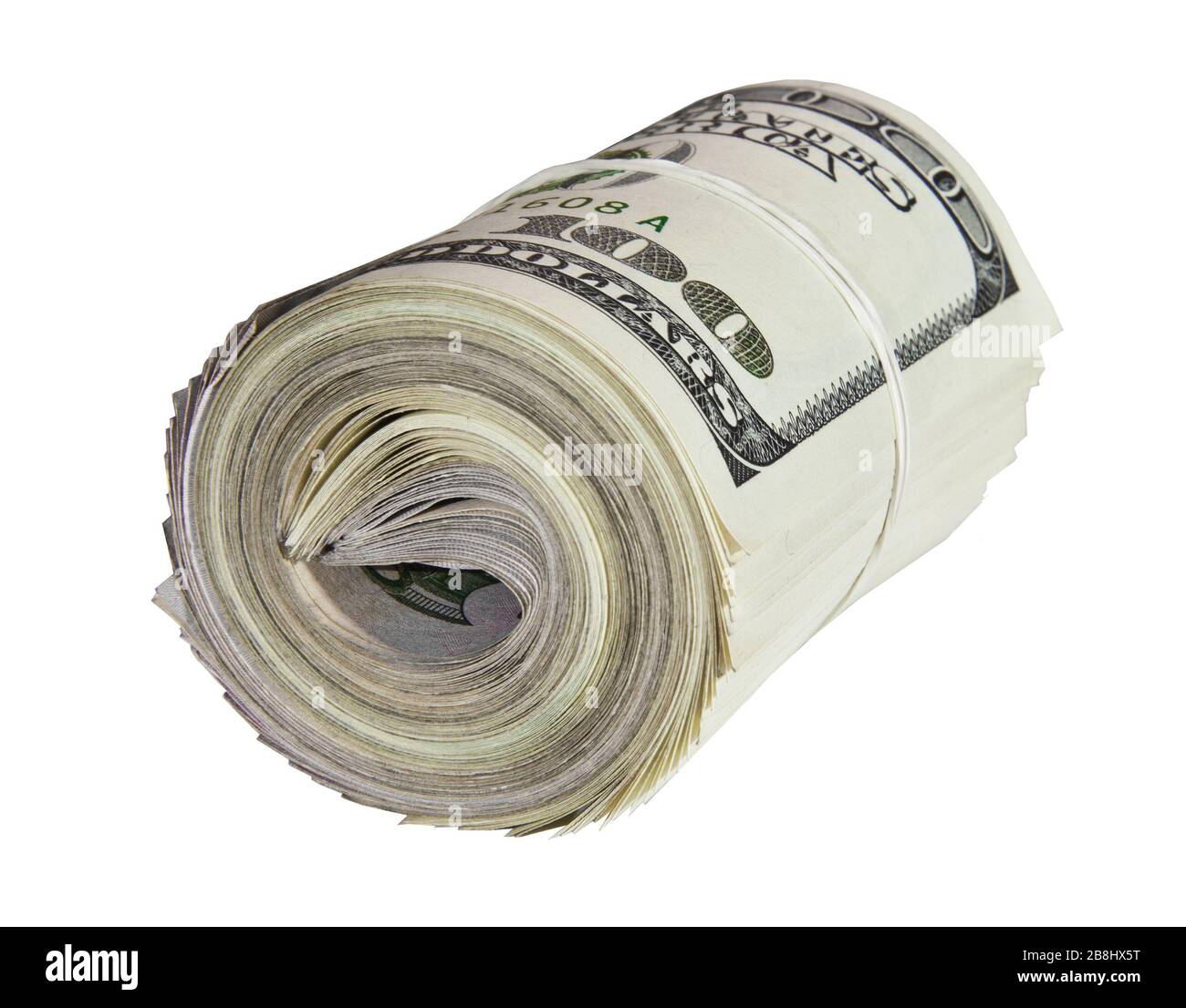 Folded bunch of one hundred American dollar bills isolated on white ...