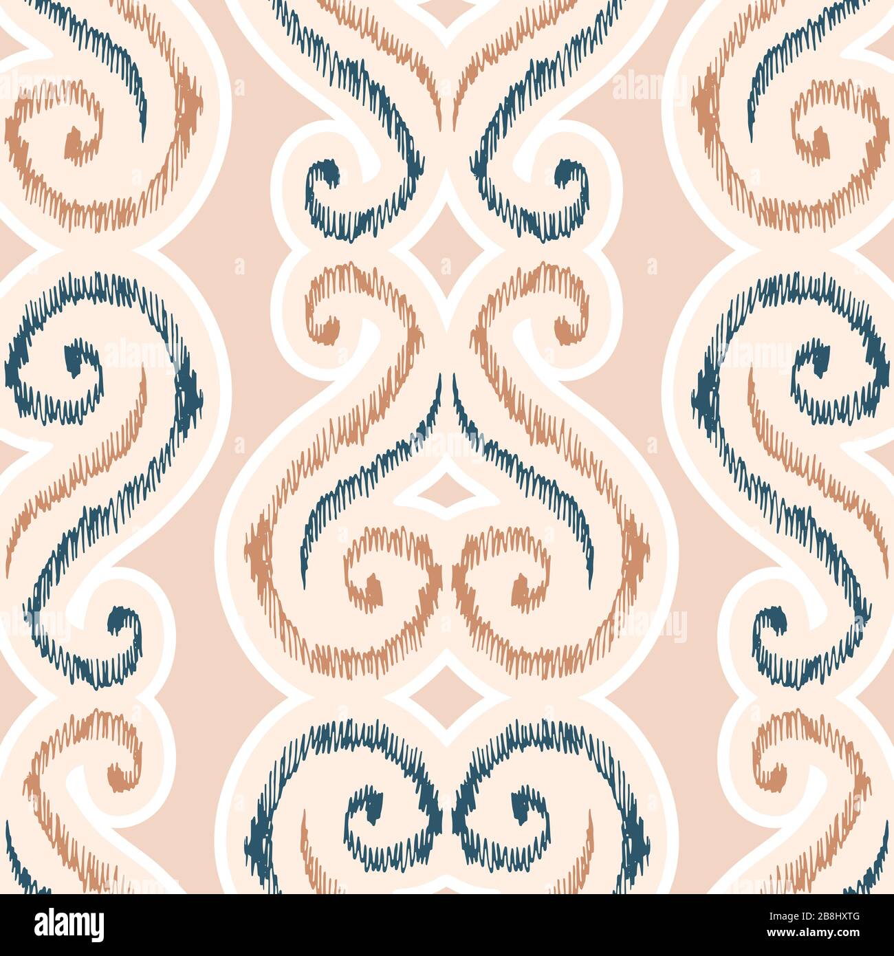 Hand-Drawn Pastel Beige Shape Traditional Ikat Vector Seamless Pattern ...