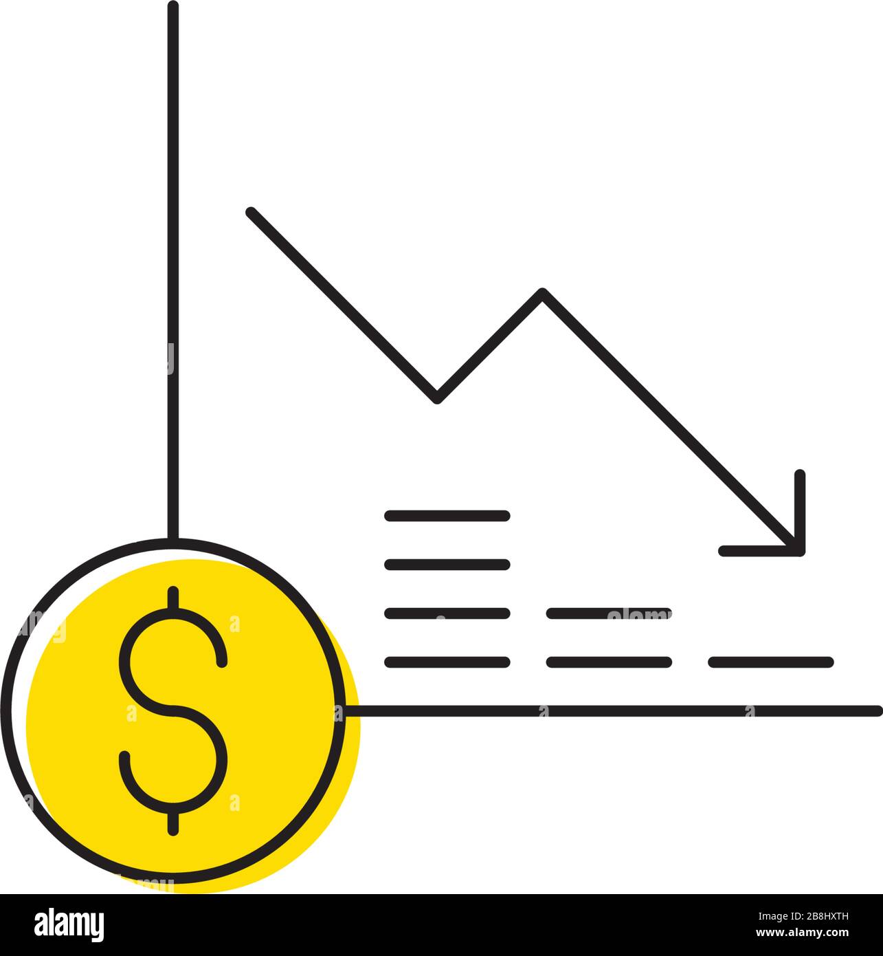 Dollar Loss graph vector icon symbol finance isolated on white ...