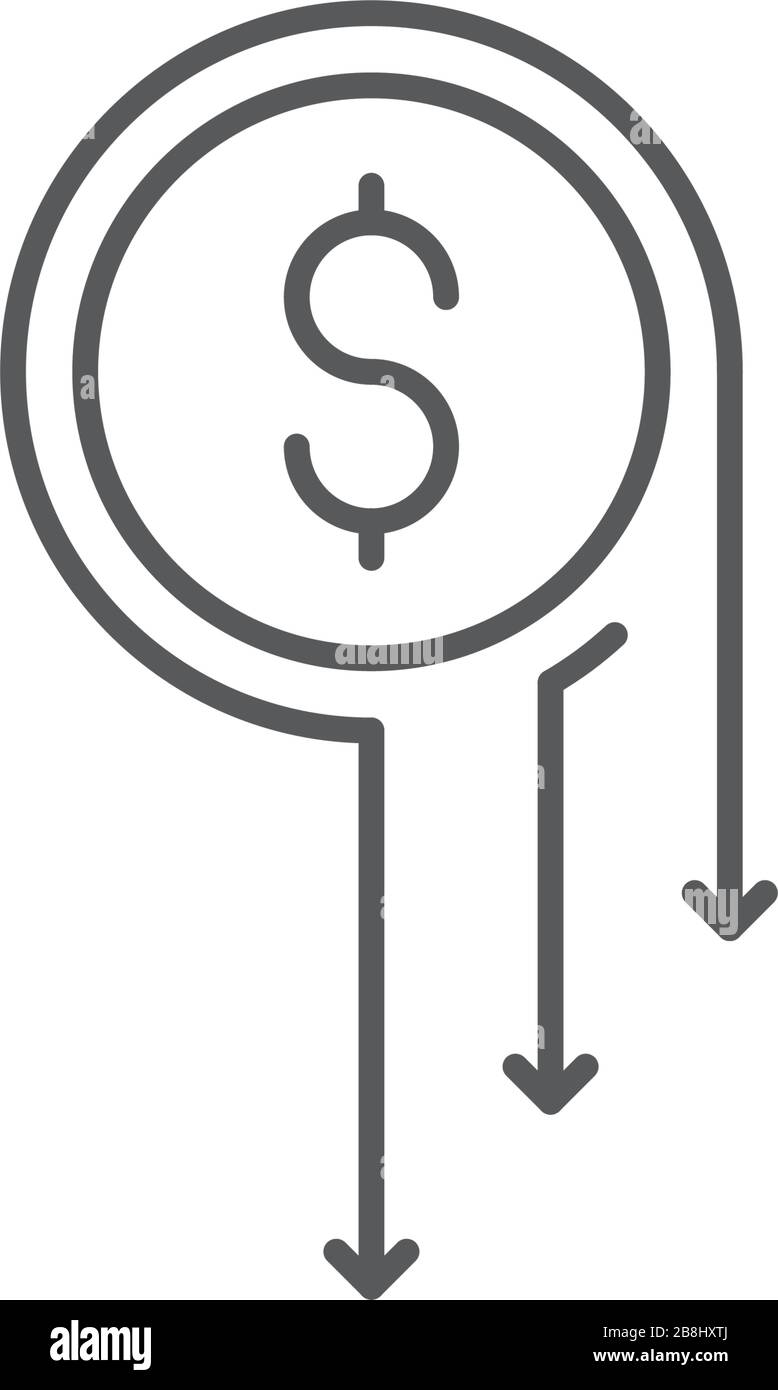 Dollar Loss graph vector icon symbol finance isolated on white ...
