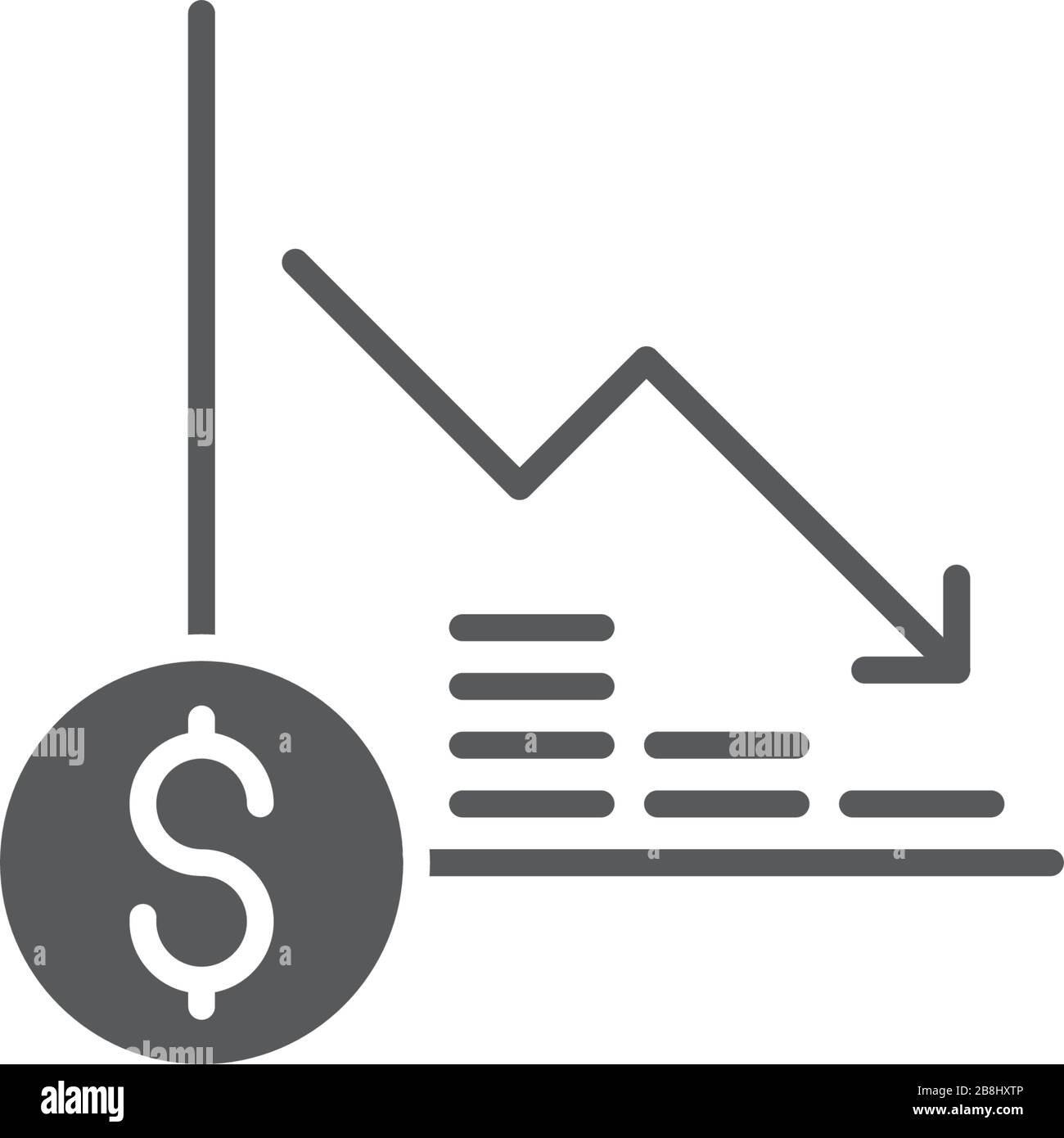 Dollar Loss graph vector icon symbol finance isolated on white ...