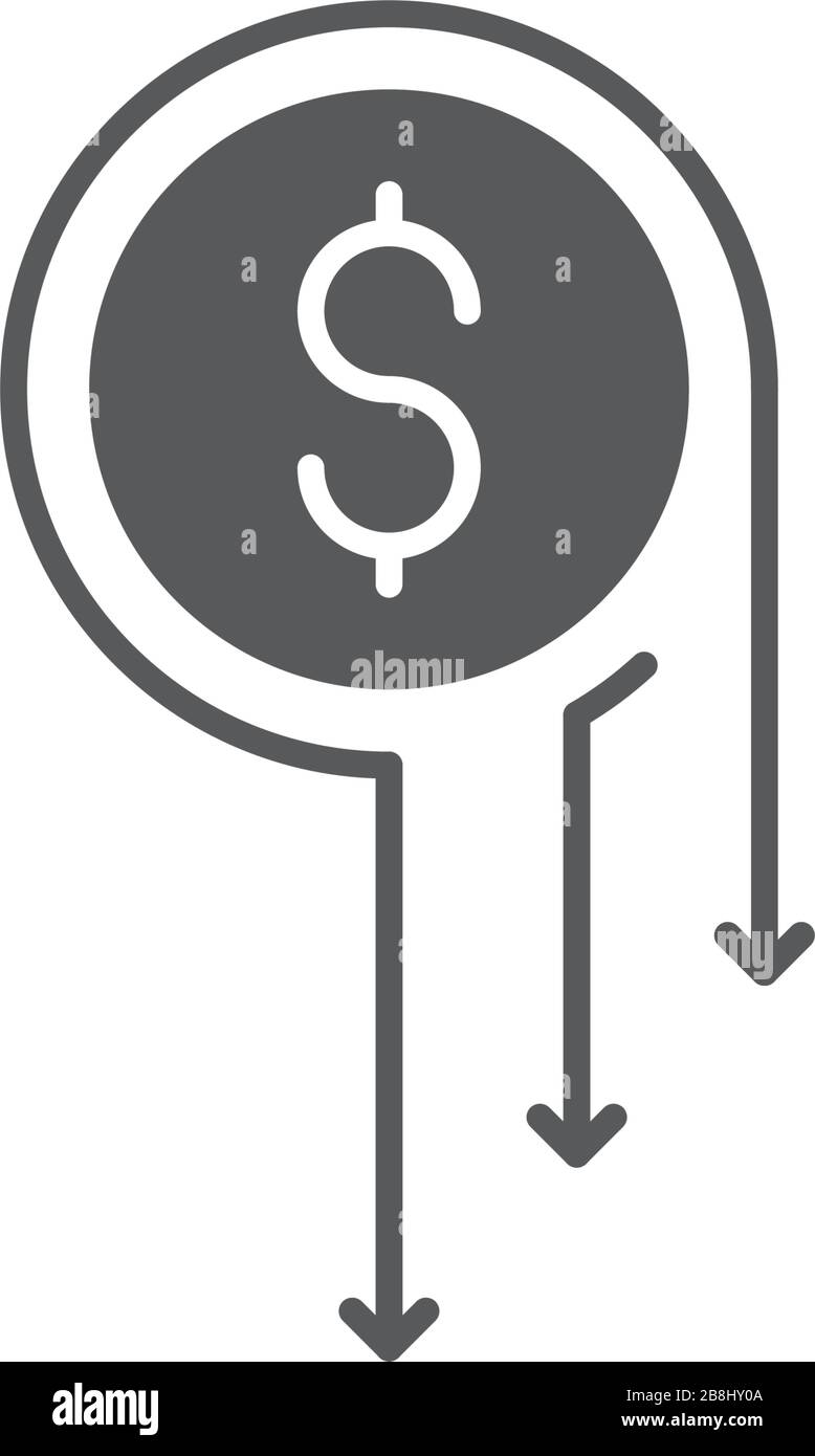Dollar Loss graph vector icon symbol finance isolated on white ...