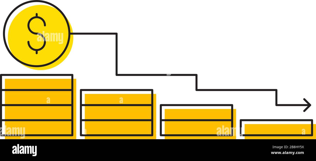 Dollar Loss graph vector icon symbol finance isolated on white ...