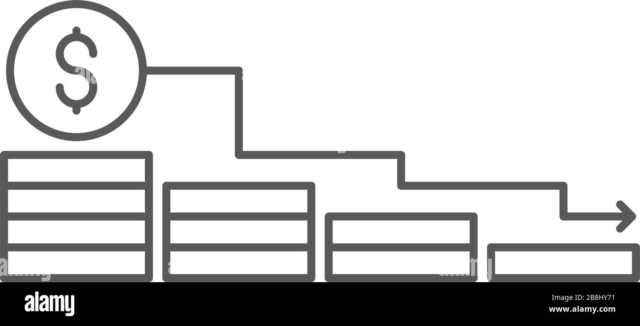 Dollar Loss graph vector icon symbol finance isolated on white ...