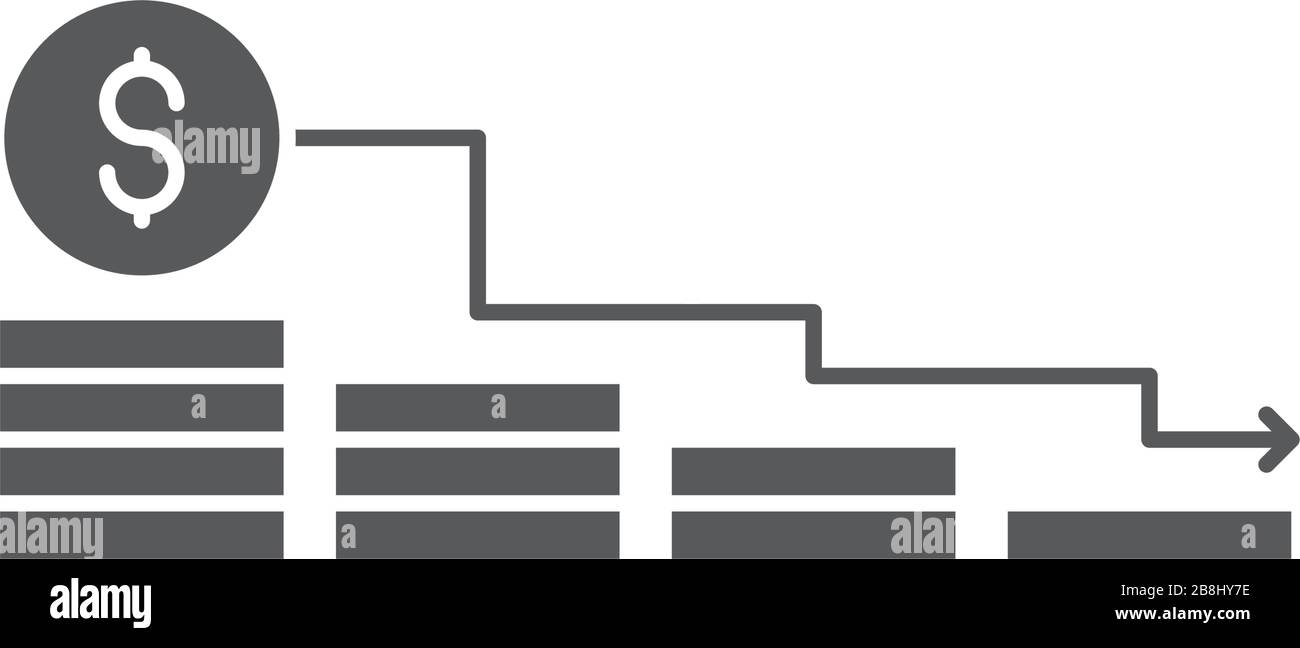 Dollar Loss graph vector icon symbol finance isolated on white ...