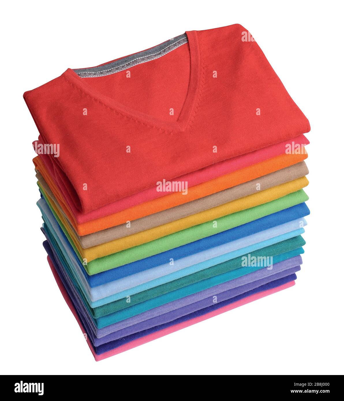 pile of colorful t-shirts freshly folded from the laundry Stock Photo ...