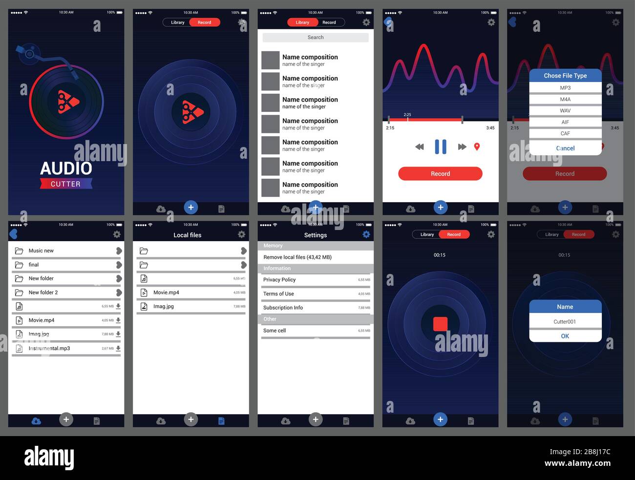 audio cutter ui app mobile user interface Stock Vector Image & Art - Alamy