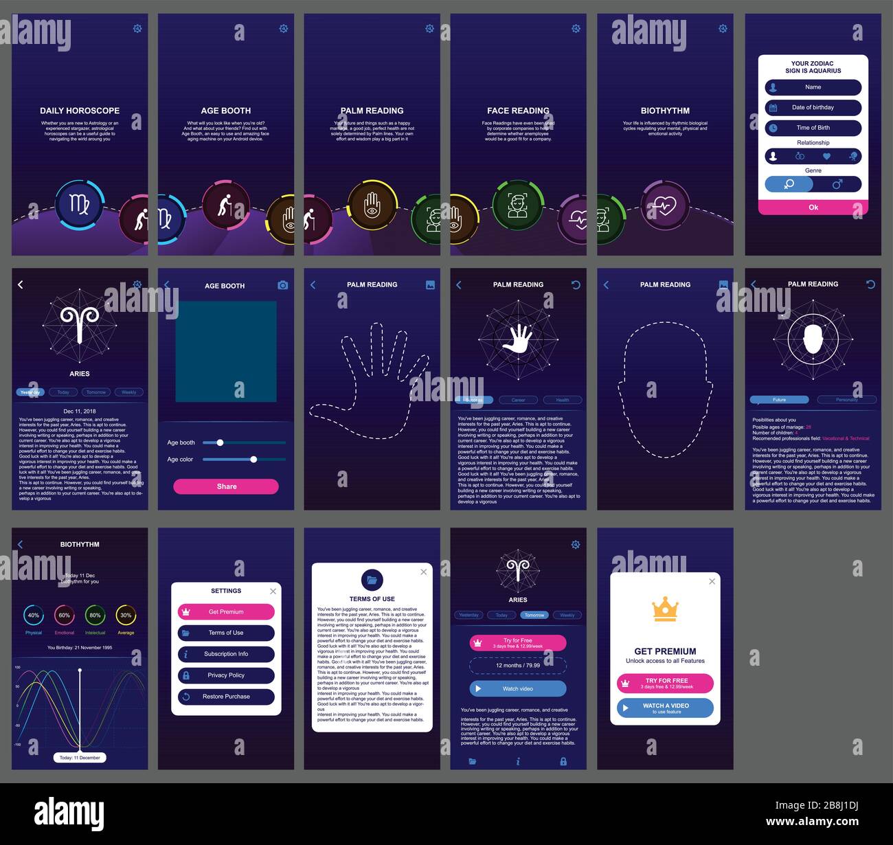 horoscope ui design app mobile user interface vector Stock Vector Image ...