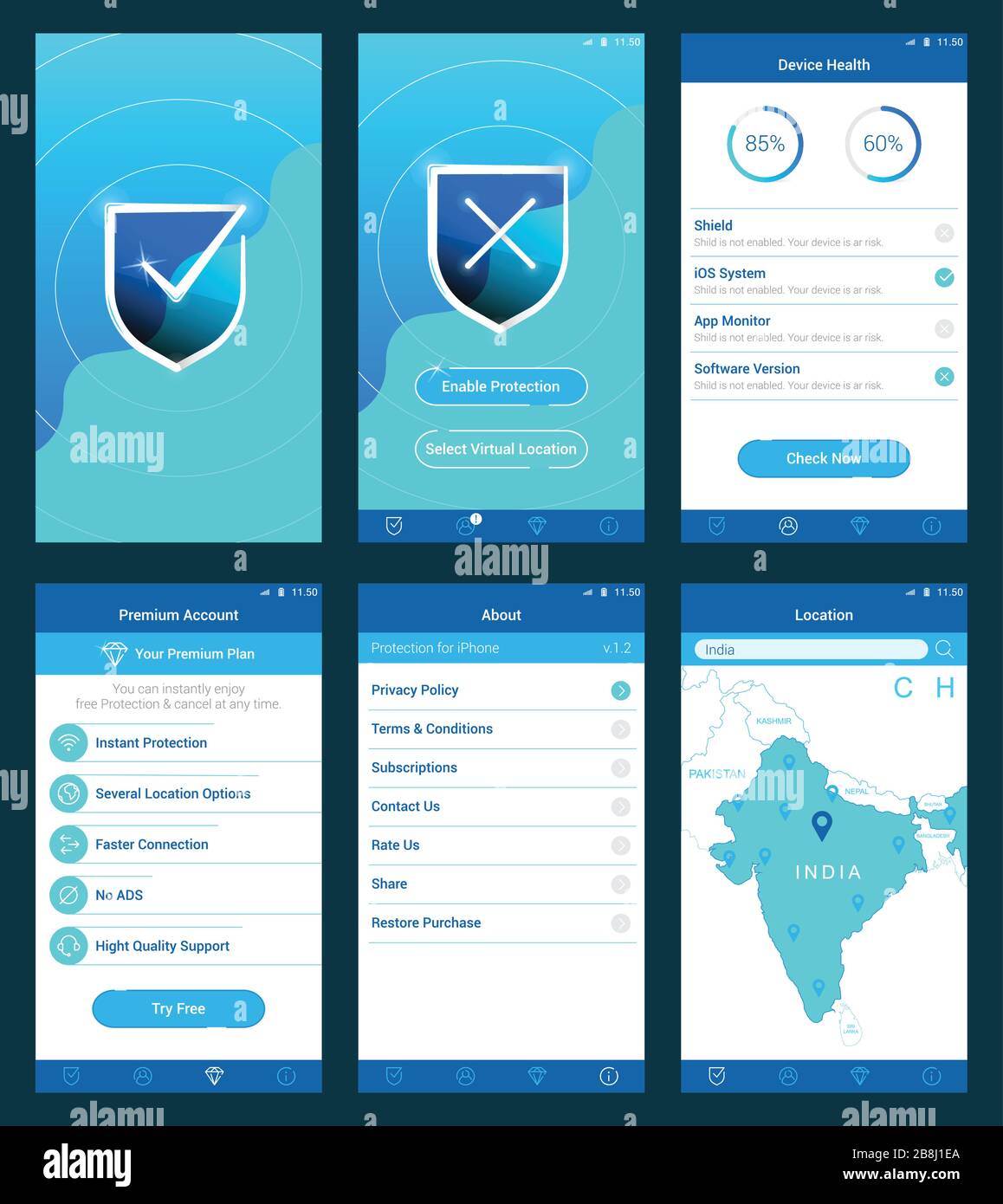 protection app ui design mobile user interface Stock Vector Image & Art ...