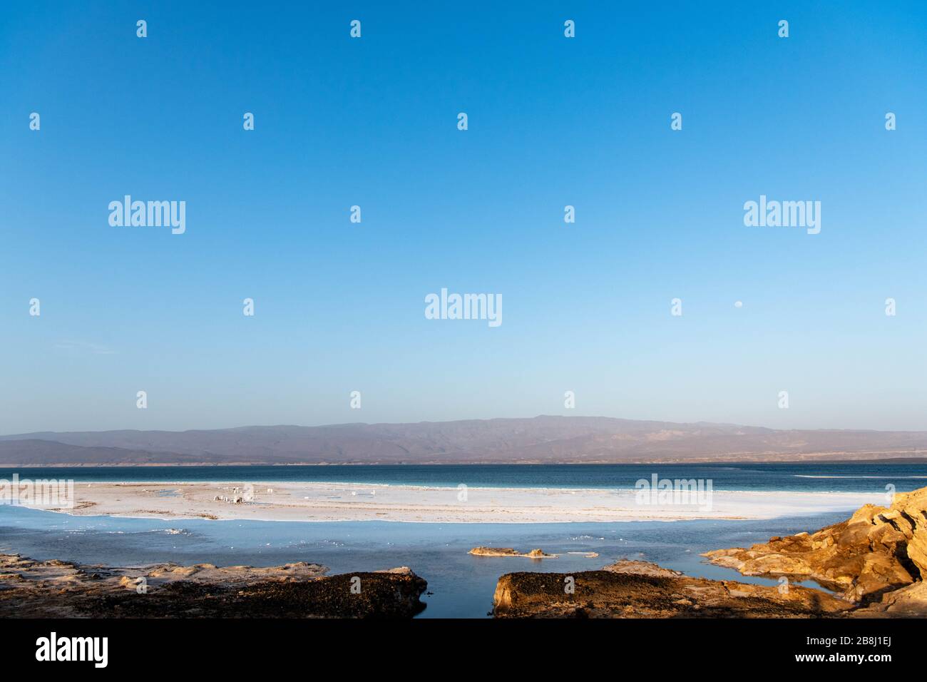 Africa, Djibouti, Lake Assal. Landscape view of lake Assal with ...