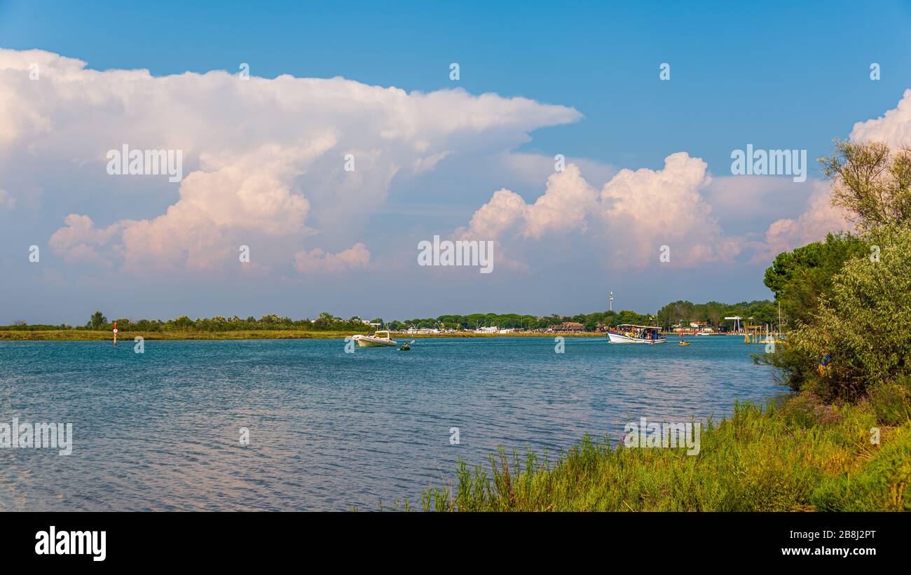 beach scenery inside Bibione Pineda lagoon during an early september ...