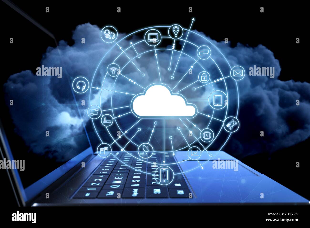 Cloud computing technology concept with 3d rendering computer notebook ...