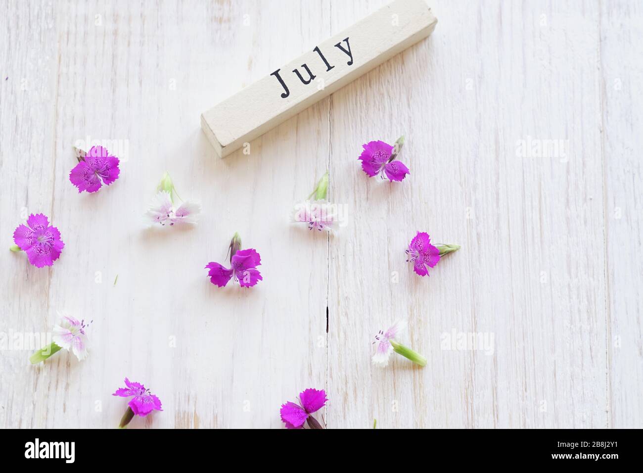 first day of July, colorful background with calendar, flowers Stock ...
