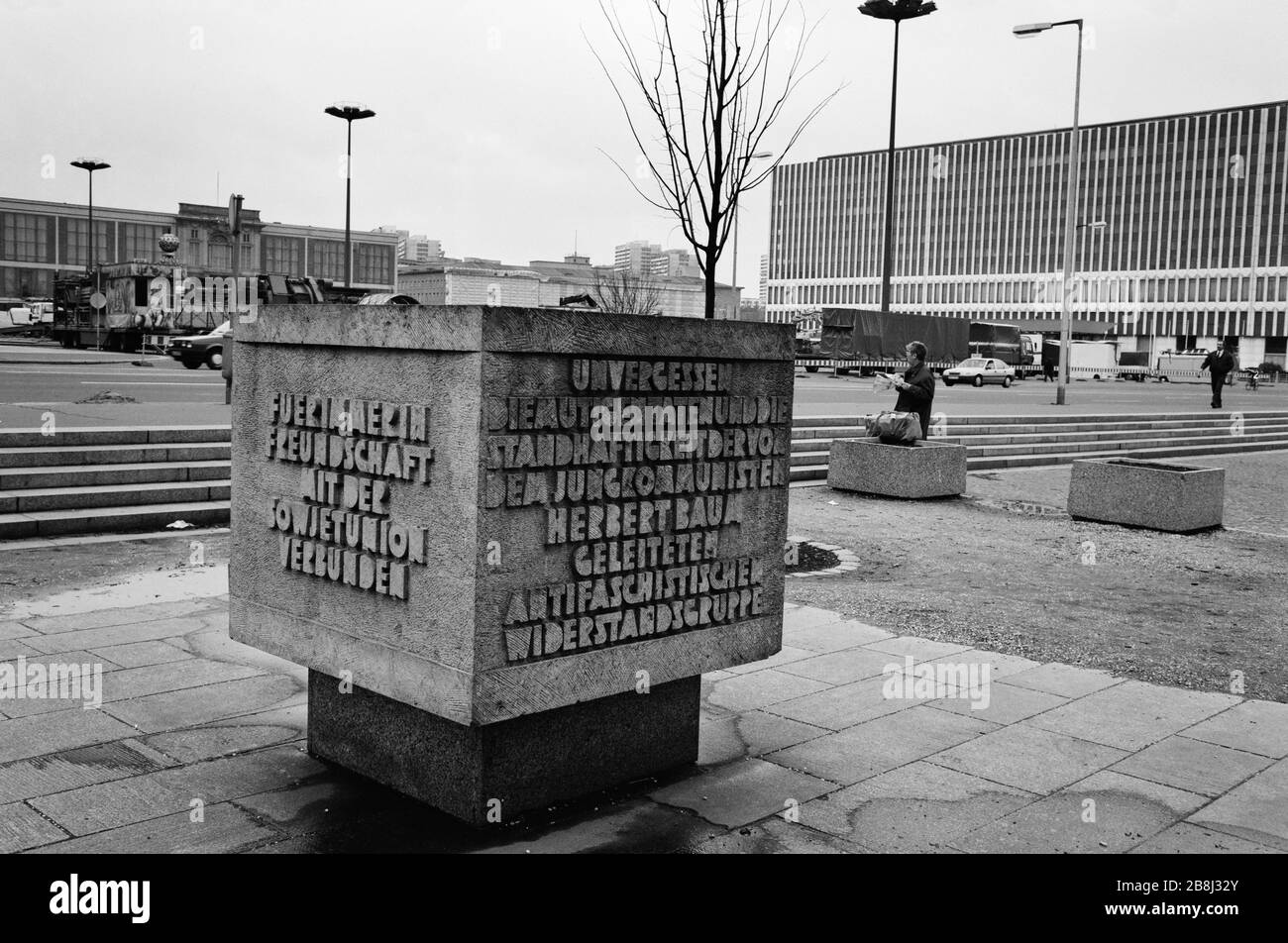 A carved dedication stone celebrating the links between the GDR and the ...