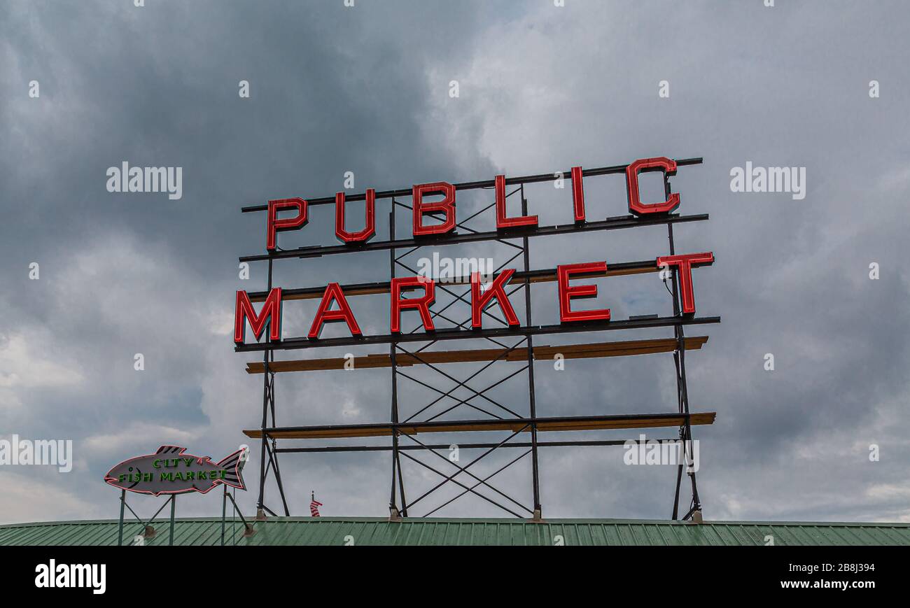 Neon Over Pike Place Stock Photo - Alamy