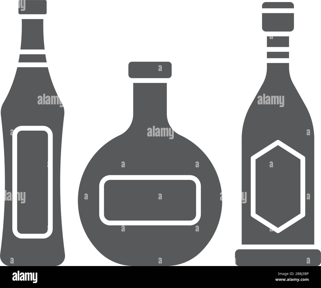 Alcohol beverage bottles vector icon symbol isolated on white ...