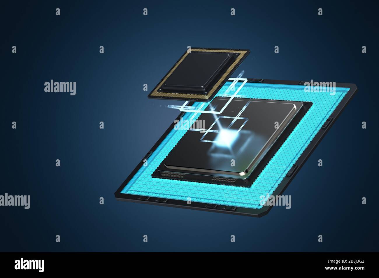 Quantum computer technology concept with 3d rendering cpu chips on board Stock Photo - Alamy