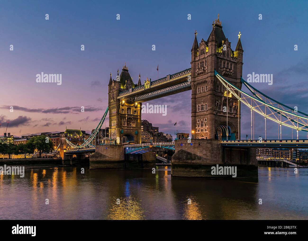 London Tower Bridge at sunset, sunrise colors at the famous Tower ...
