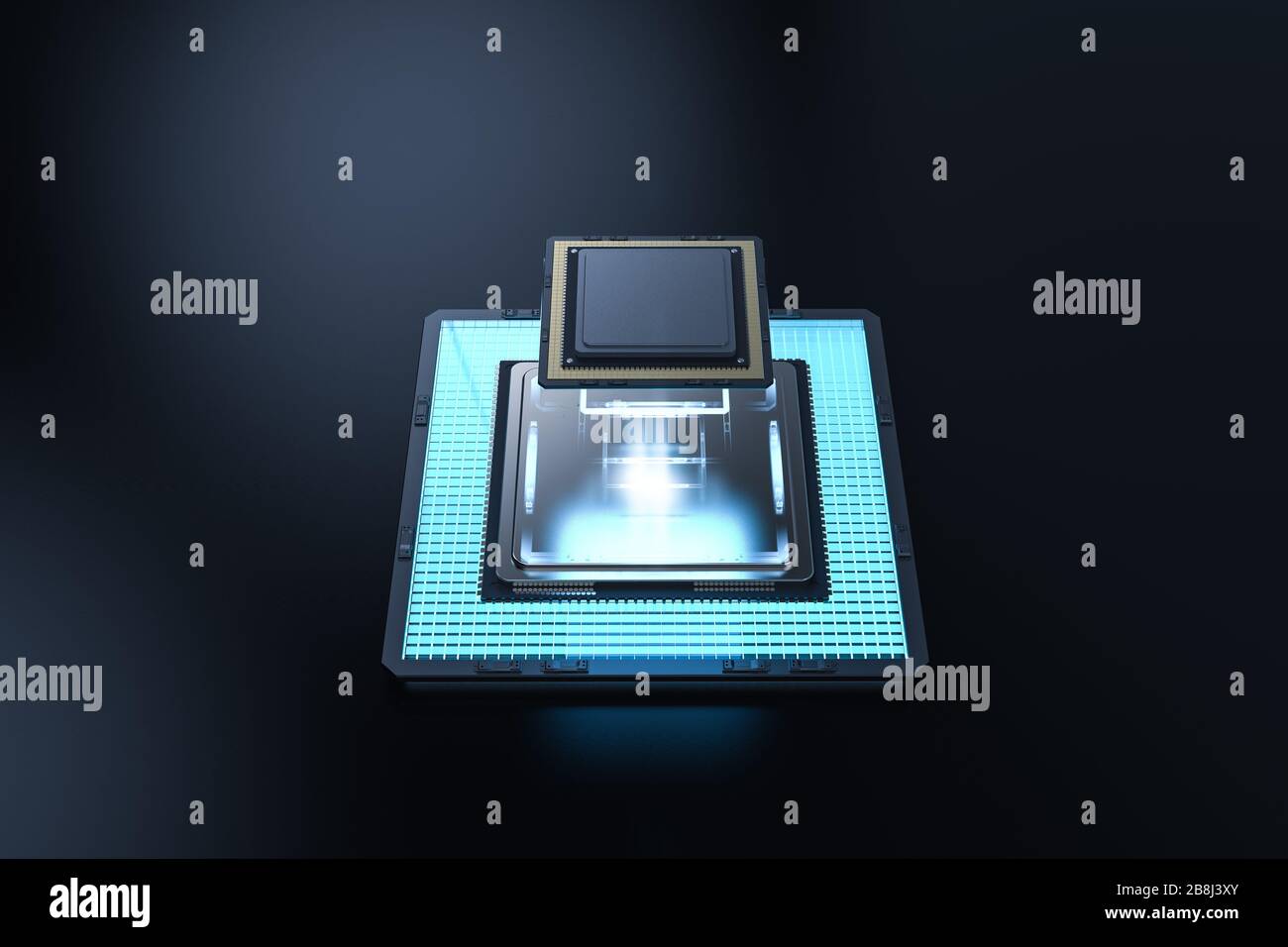 Quantum computer technology concept with 3d rendering cpu chips on board Stock Photo - Alamy