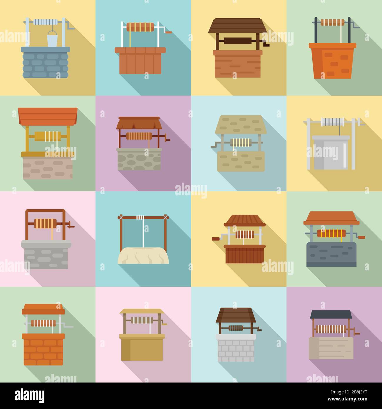 Water well icons set. Flat set of water well vector icons for web ...
