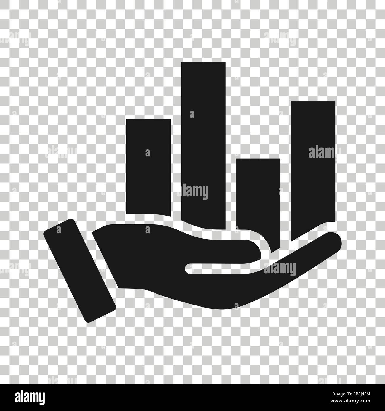 Growth revenue icon in flat style. Diagram with hand vector ...